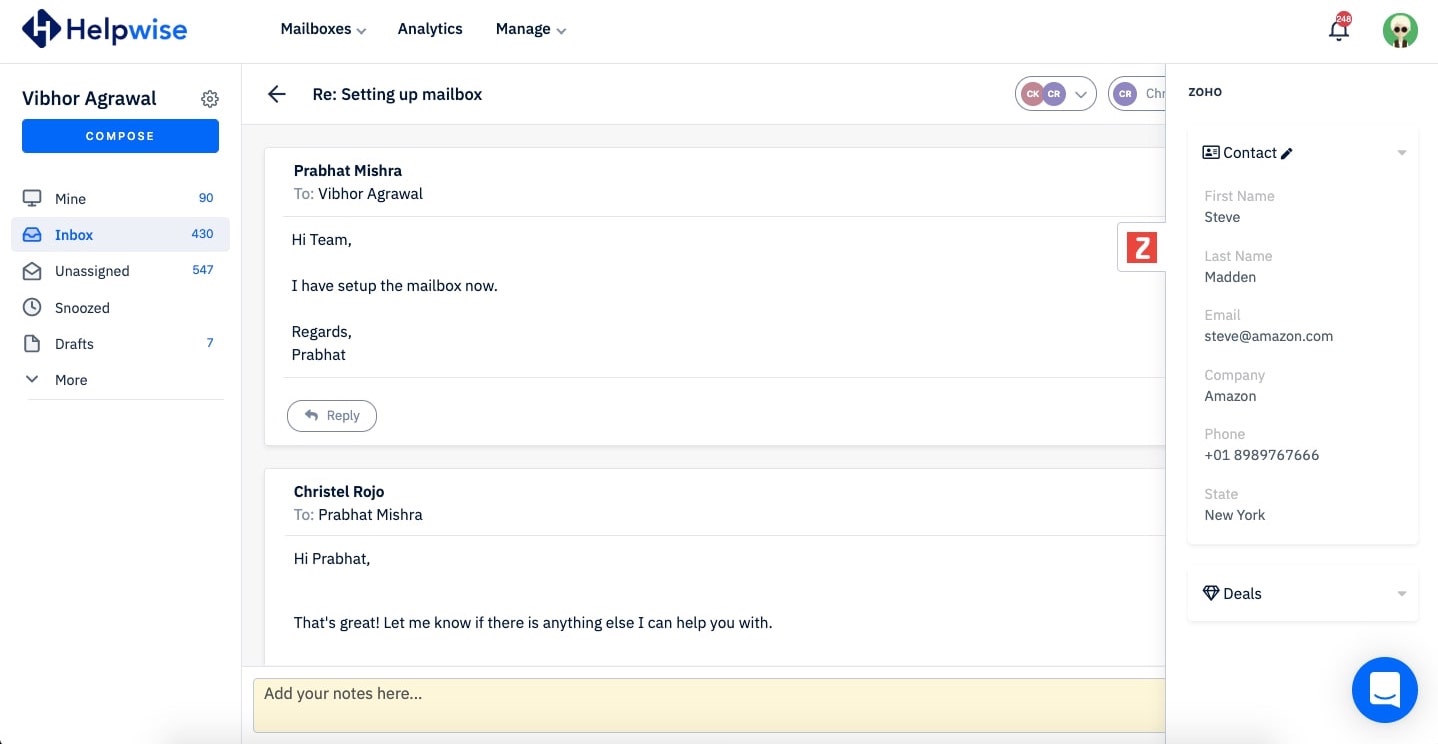 Shared Mailbox Zoho Integration Helpwise Product Updates
