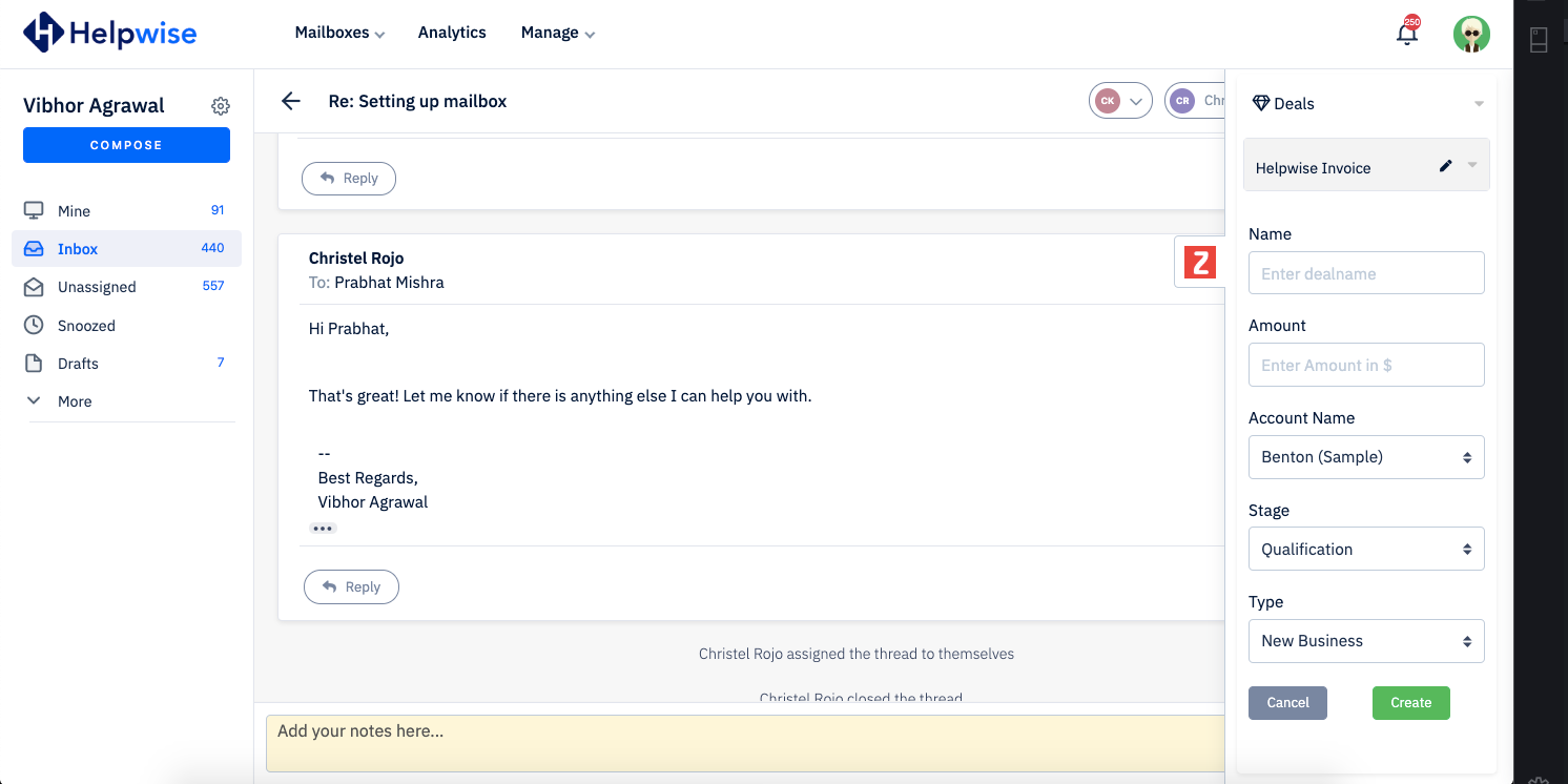 Shared Mailbox Zoho Integration - Helpwise Product Updates Shared Mailbox Zoho Integration - Helpwise Product Updates