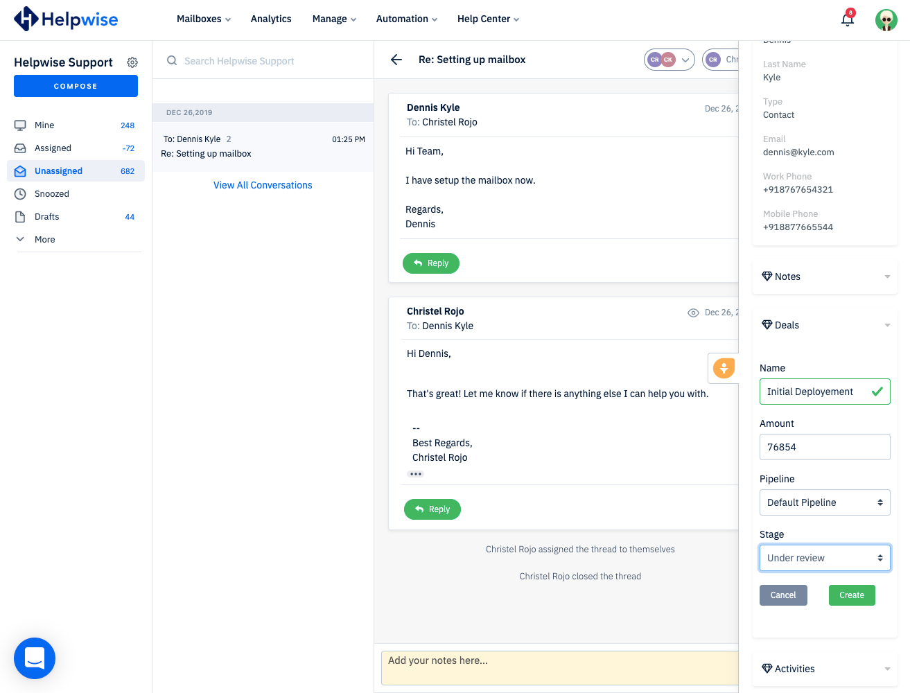 Shared Mailbox Freshsales Integration - Helpwise Product Updates