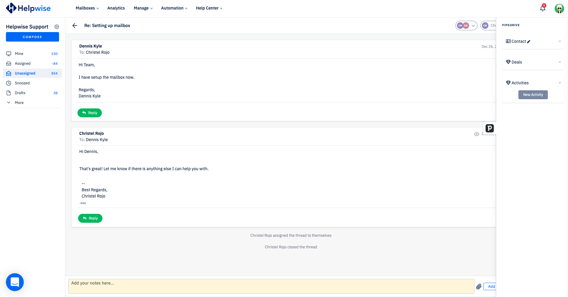Shared Mailbox Pipedrive Integration Helpwise Product Updates