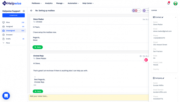 Shared Mailbox Copper Integration - Helpwise Product Updates Shared Mailbox Copper Integration - Helpwise Product Updates