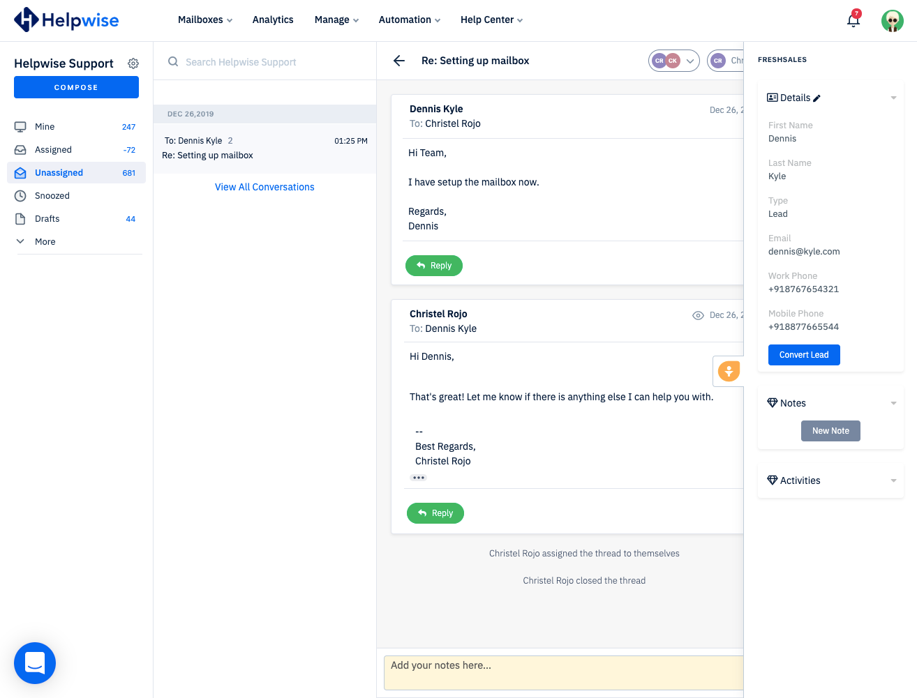 Shared Mailbox Freshsales Integration Helpwise Product Updates