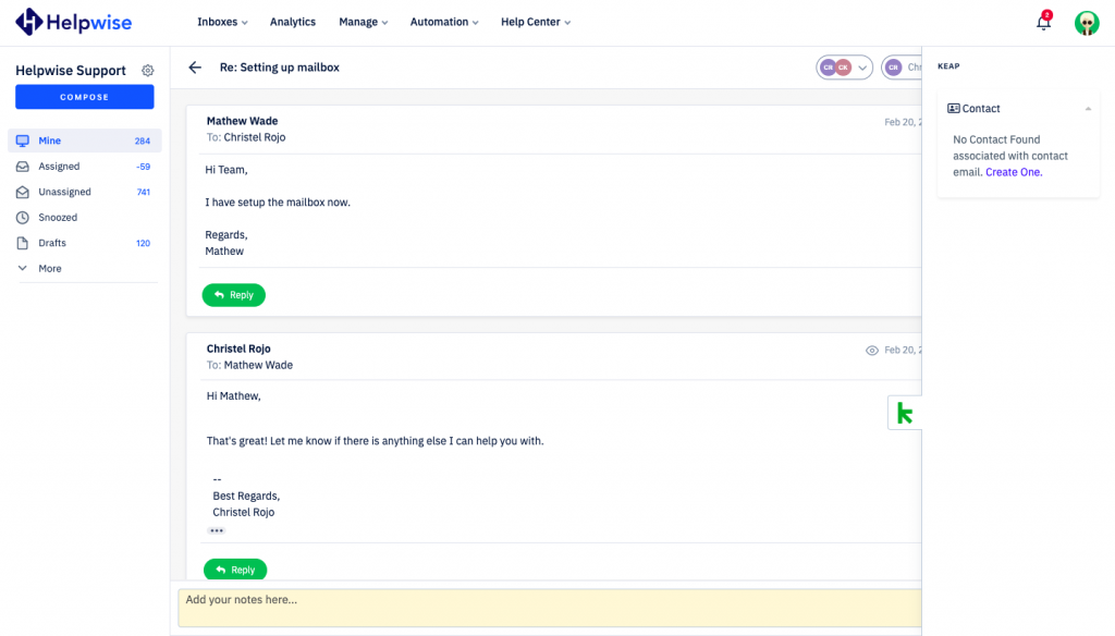 Shared Mailbox Keap Integration - Helpwise Product Updates Shared Mailbox Keap Integration - Helpwise Product Updates