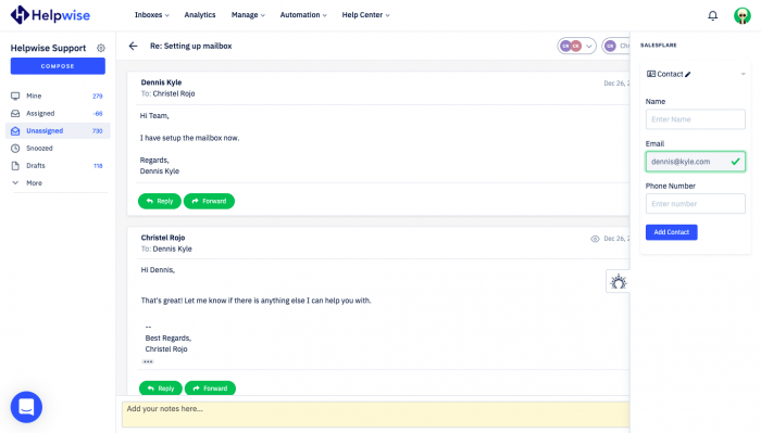 Shared Mailbox Salesflare Integration Helpwise Product Updates