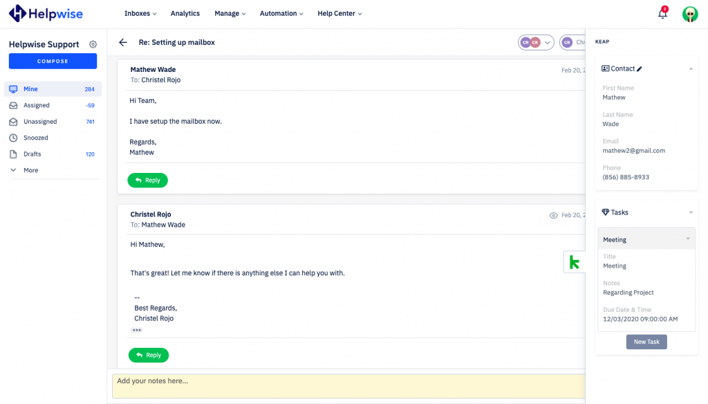 Shared Mailbox Keap Integration - Helpwise Product Updates