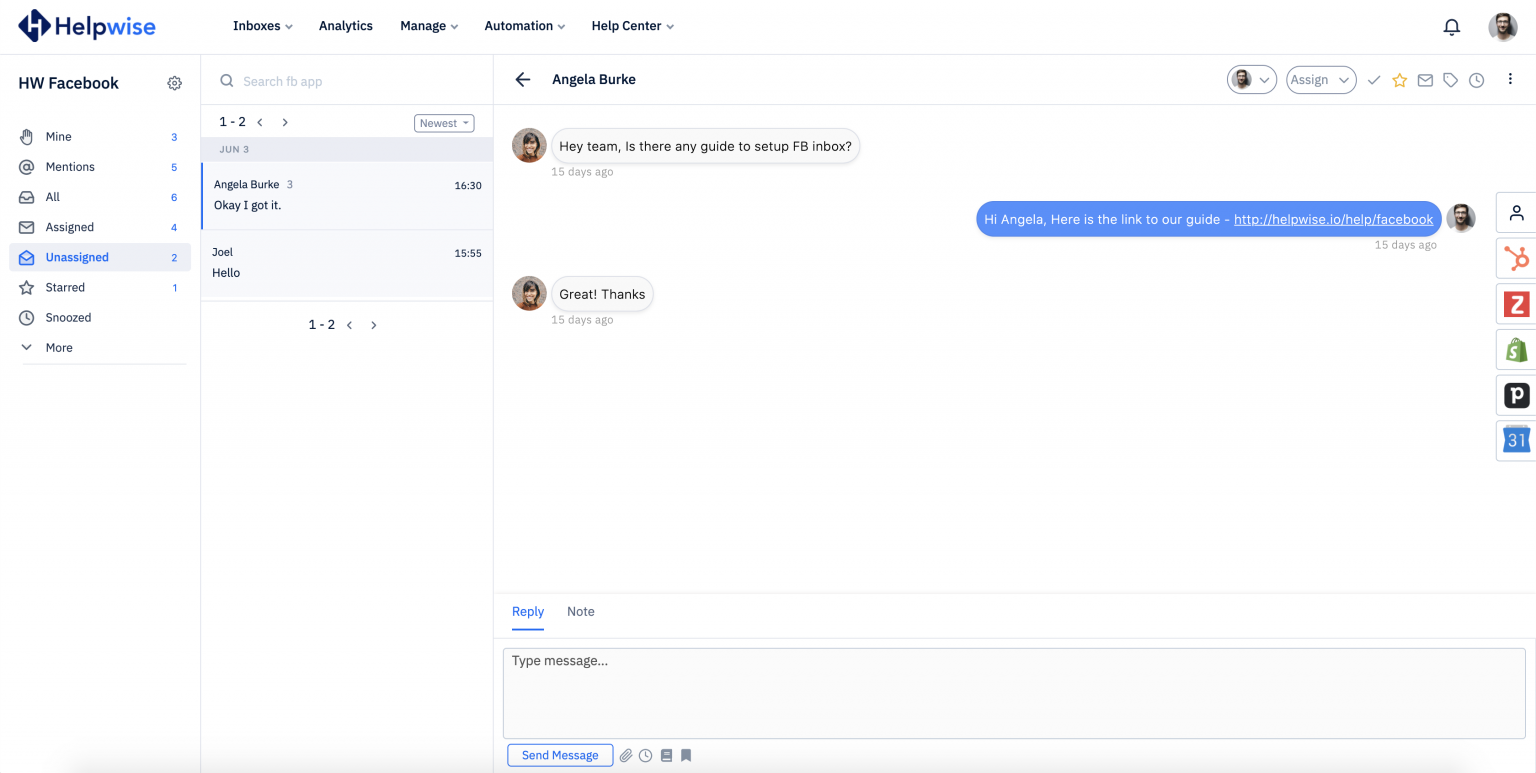 Facebook Shared Inbox For Your Team - Helpwise Product Updates