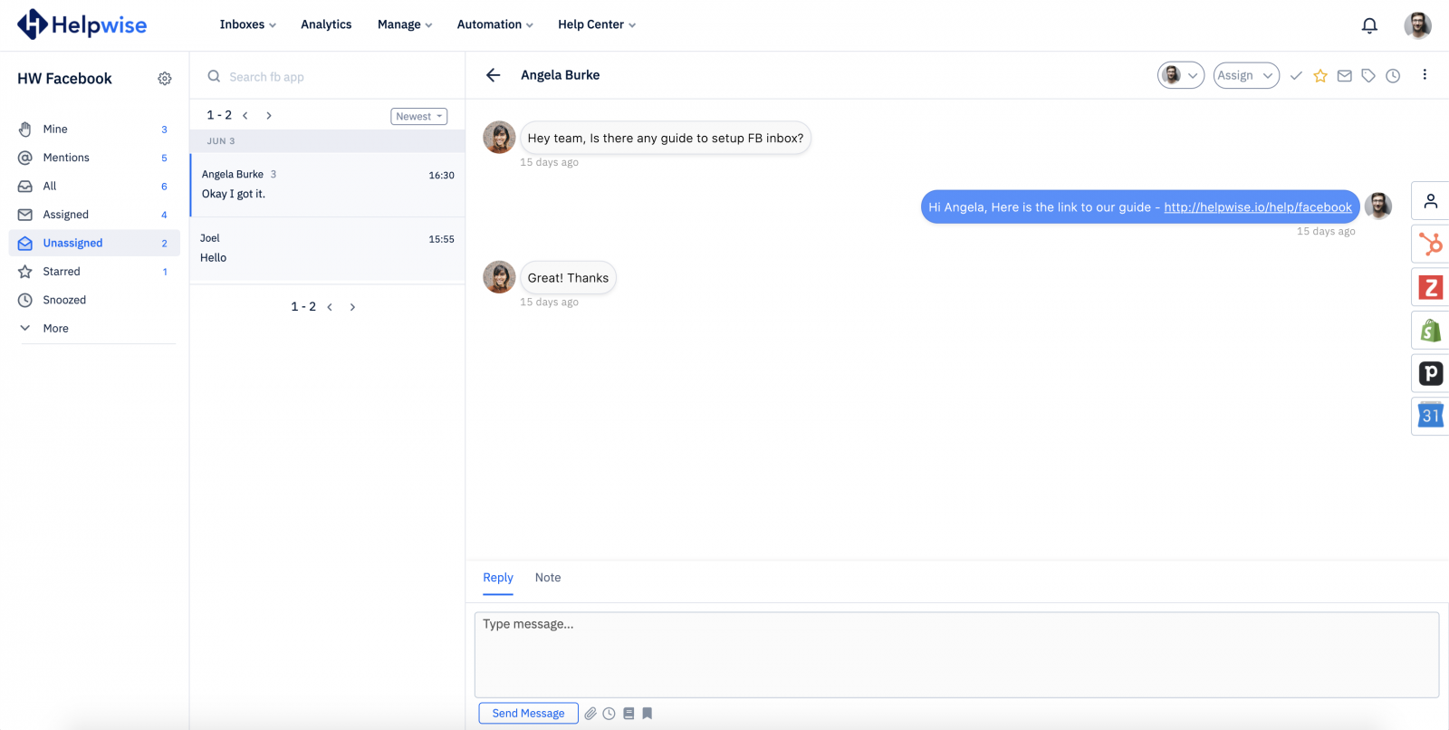 Facebook Shared Inbox For Your Team - Helpwise Product Updates