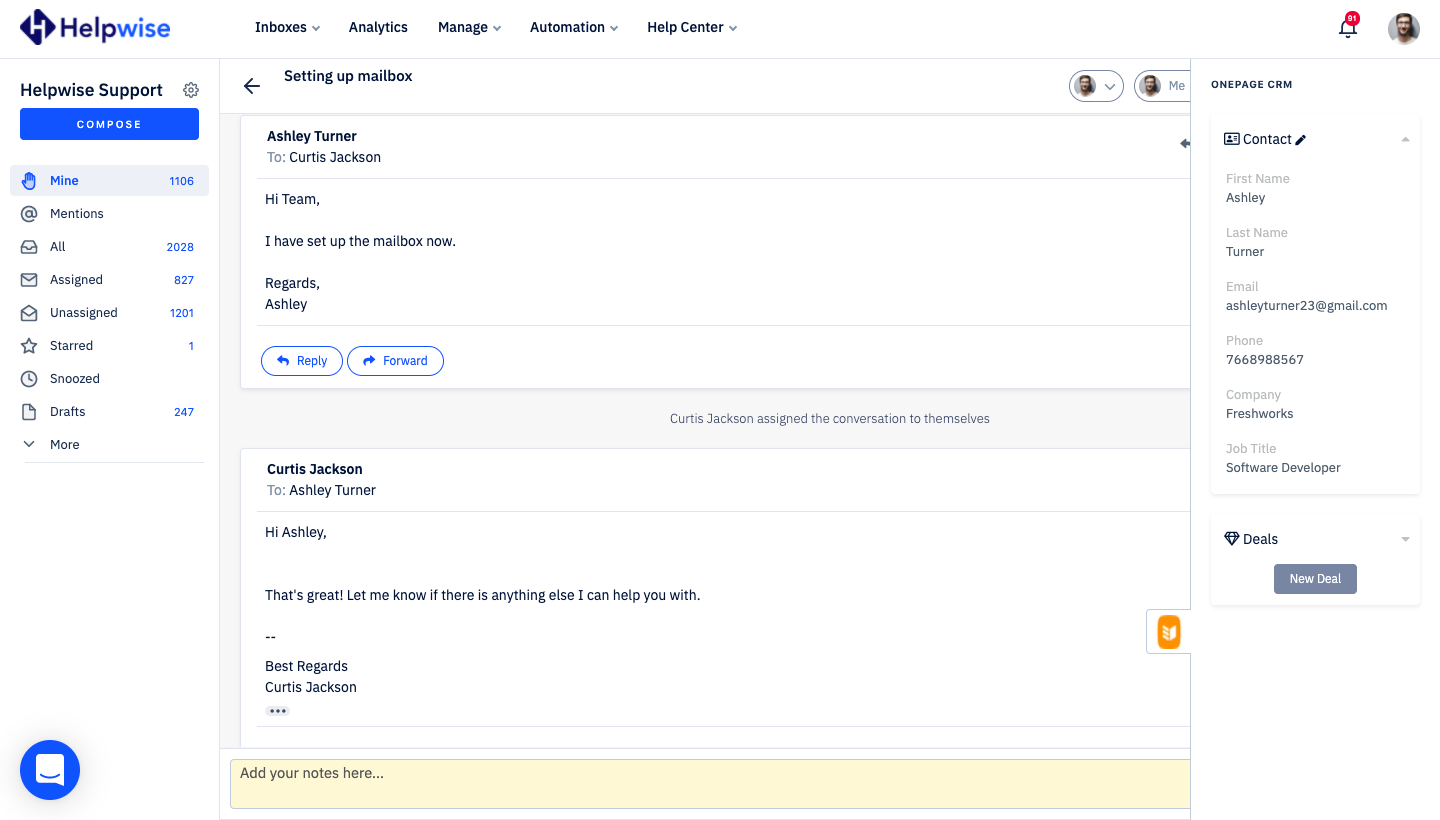 OnePageCRM Integration - Helpwise Product Updates