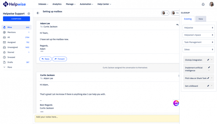 Clickup Shared Inbox Integration Helpwise Product Updates