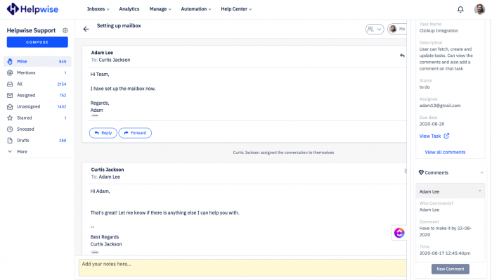 Clickup Shared Inbox Integration Helpwise Product Updates