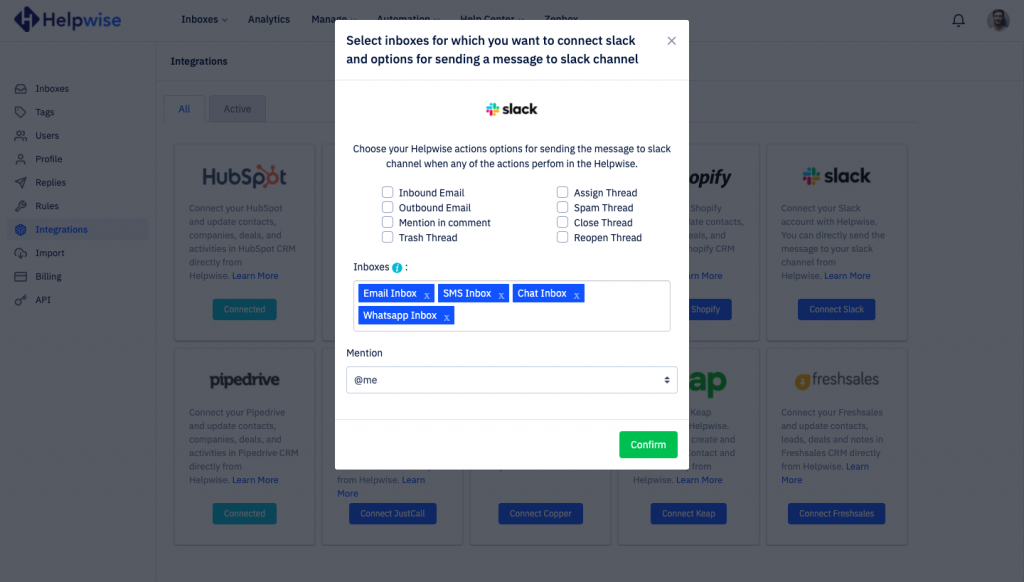 Connect Slack channel with different team inboxes - Helpwise Product ...