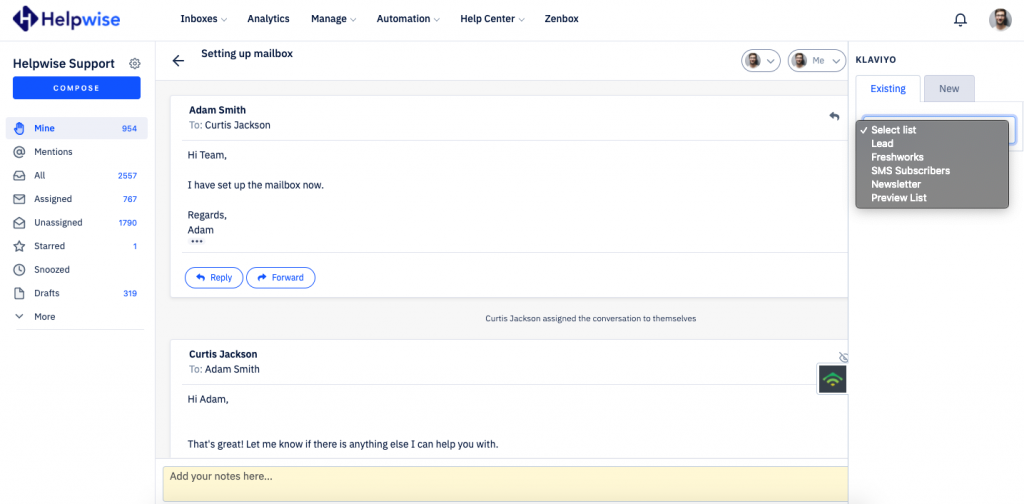 Klaviyo Shared Inbox Integration - Helpwise Product Updates Klaviyo Shared Inbox Integration - Helpwise Product Updates
