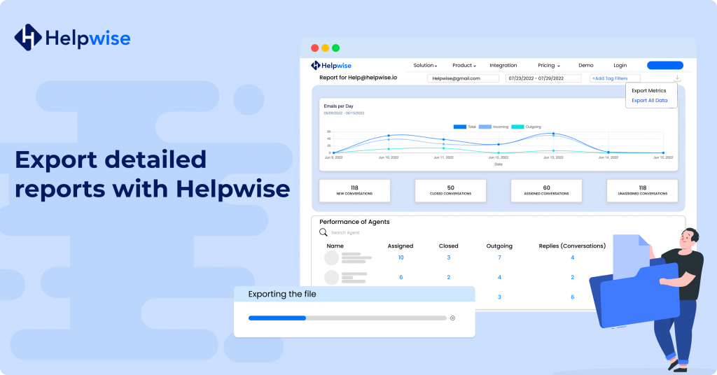 Export Detailed Report with Helpwise to analyze your team's performance
