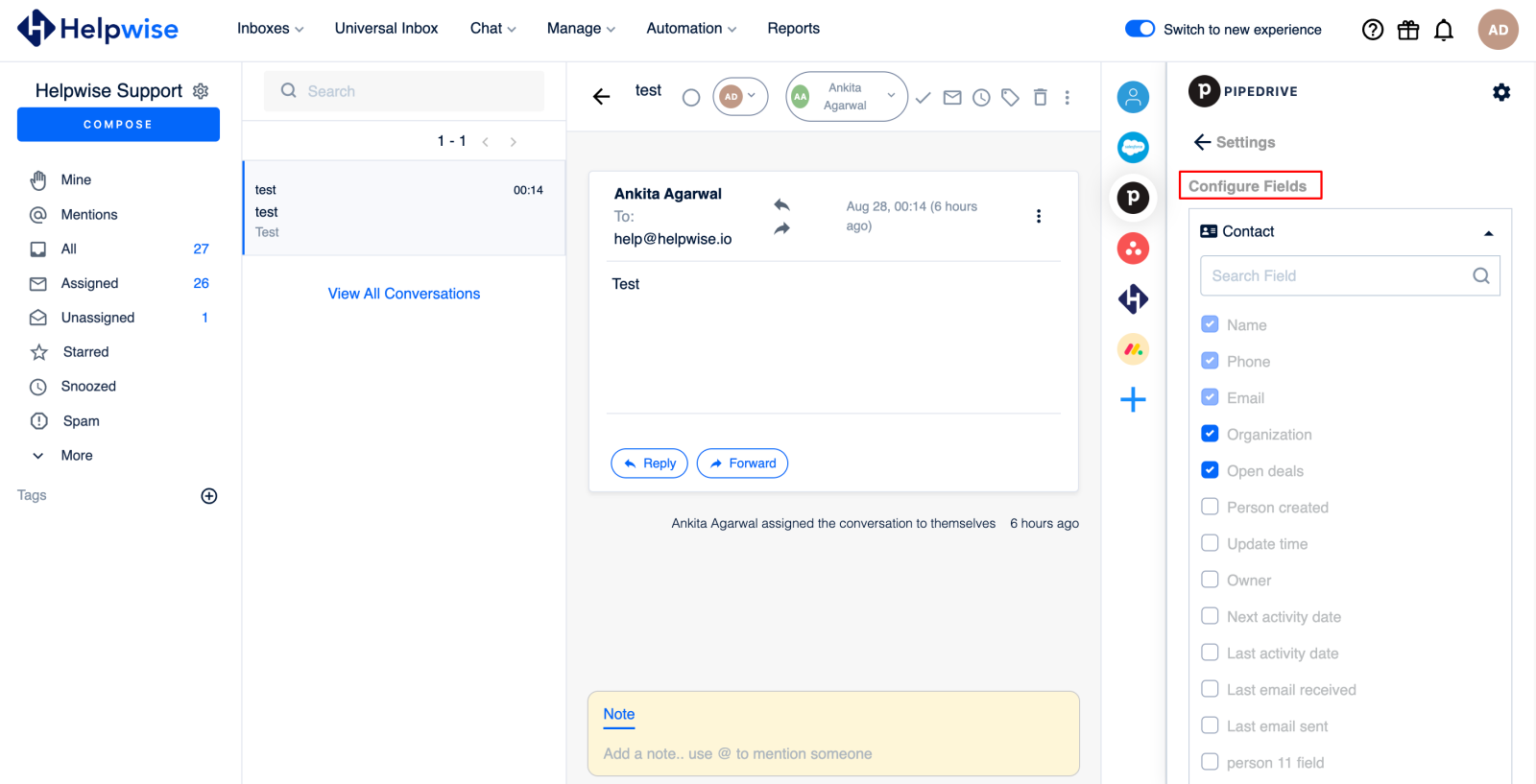 Configure custom fields in Helpwise's Pipedrive integration