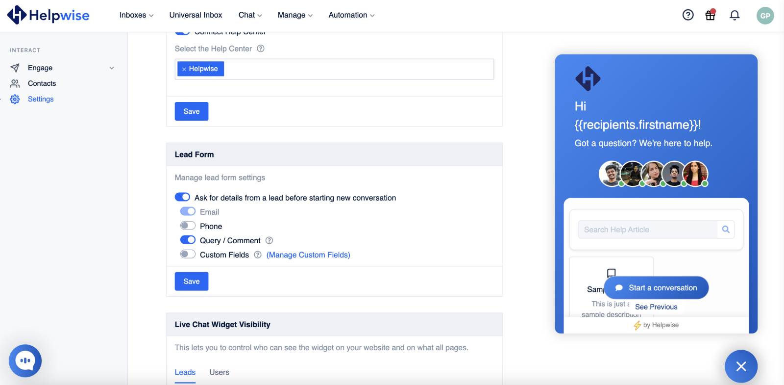 Custom fields in Helpwise Chat widget to enhance communications